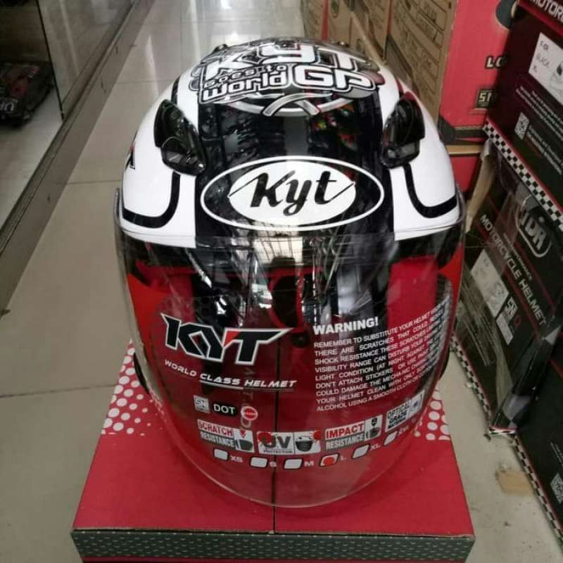 Promo HELM KYT DJ MARU MOTIF GP PUTIH LIS HITAM Diskon 10% di Seller ...
