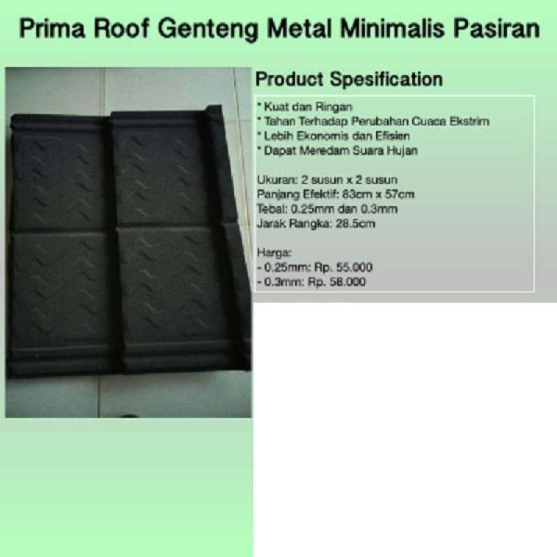 Jual PRIMA ROOF GENTENG METAL MINIMALIS PASIRAN 2x2 di Seller Permata ...