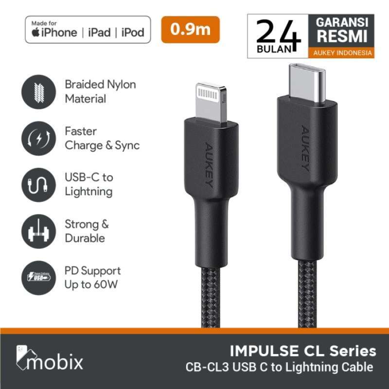 Promo Kabel Charger Aukey Cb-Cl3 Black Usb C To Lightning Diskon 33% di Seller Enzoo Storee ...