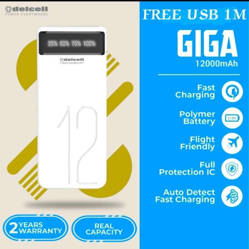 Promo power bank delcell giga 12000 mah real kapasitasi garansi resmi ...