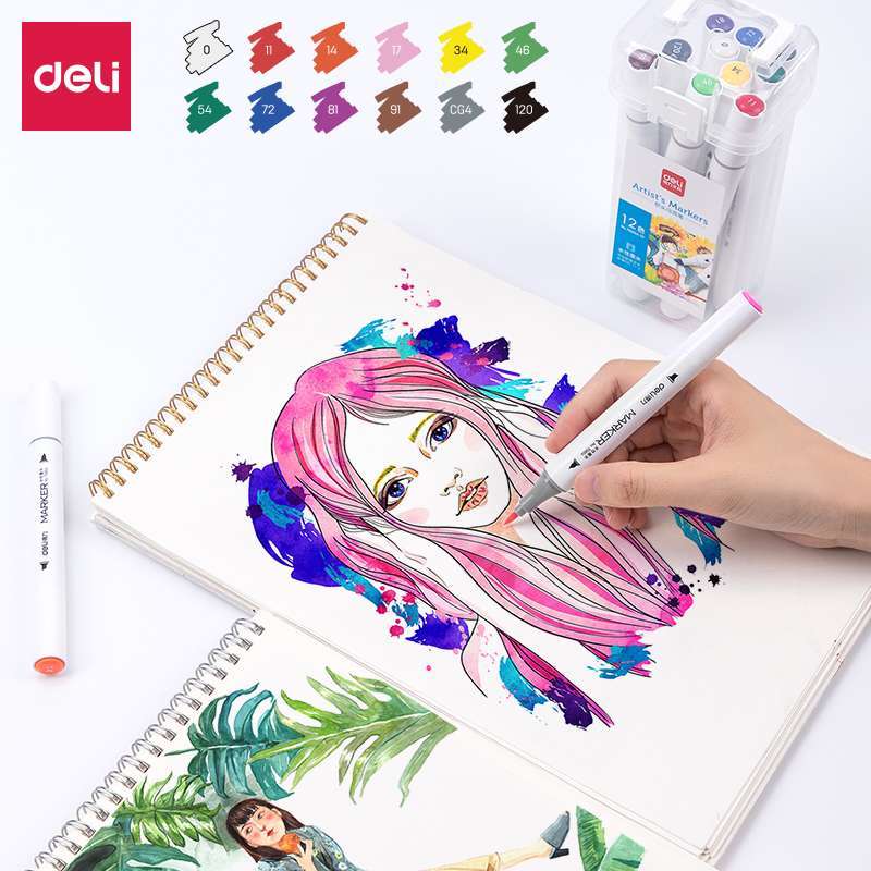 Jual Spidol Deli Artis's Marker Twin Tip Water Base 12 Warna - 70804-12 ...