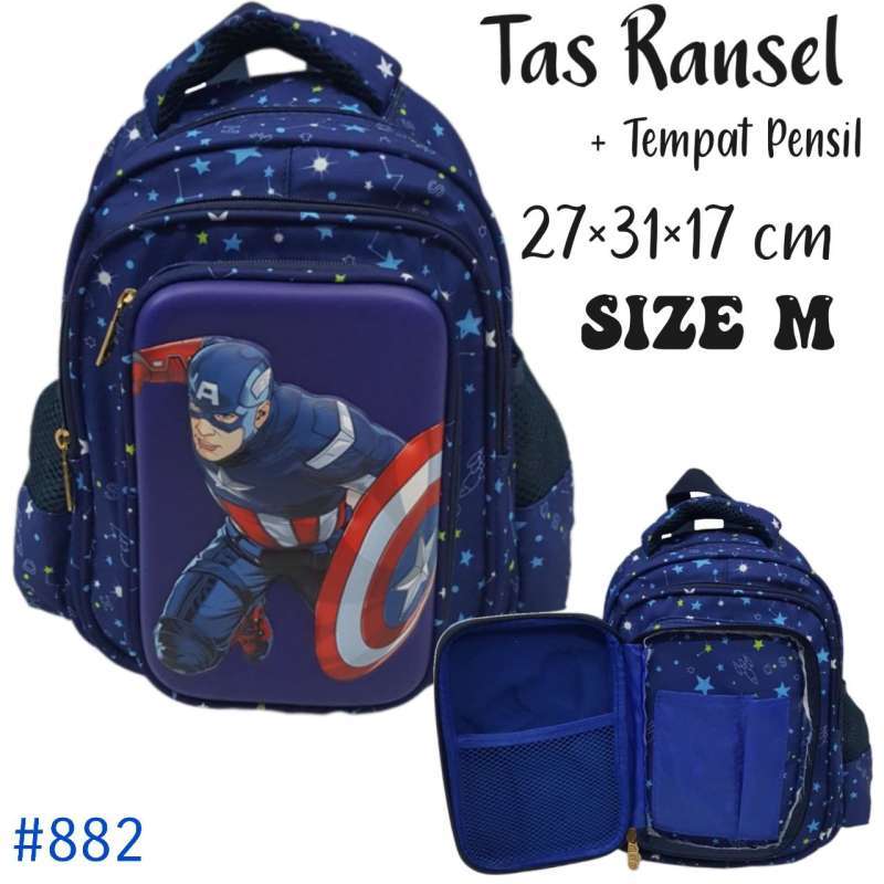 Jual Tas Ransel dan Pencil Case Captain America/ Tas Sekolah Anak Captain America Anak Lali-Laki ...
