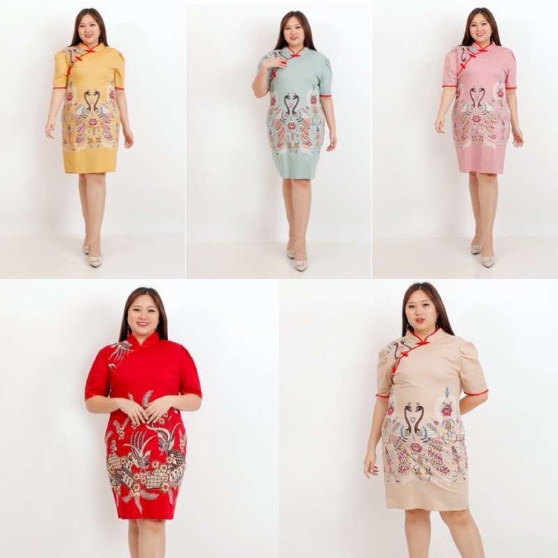 Promo Baju Dress Batik Wanita Oriental Cheongsam Jumbo Big Size 32 Ld