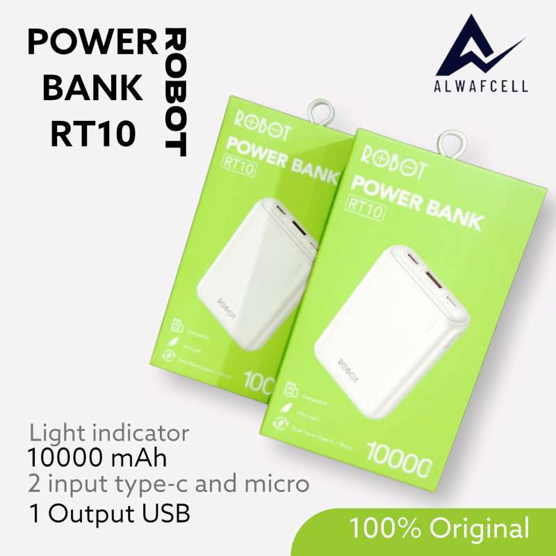Promo PowerBank ROBOT 10000mah RT10 2.4A Dual Input Port Type C & Micro ...