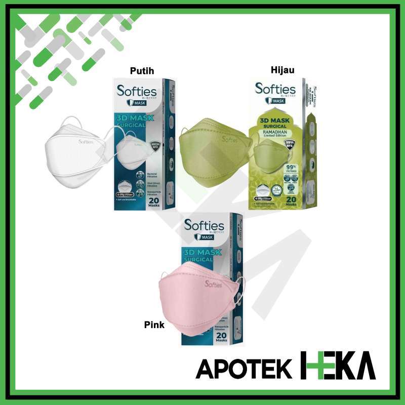 Jual Softies Surgical Mask 3d Putih Box Isi 20 - Masker Kf 94 4 Ply Di Seller Apotek Heka ...