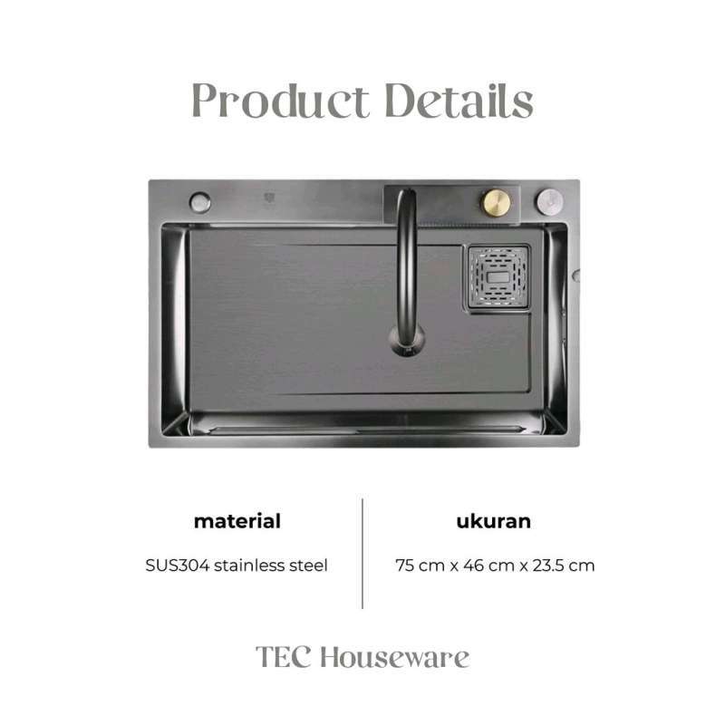 Promo Kitchen Sink Modern 7546 Black Stainless 304 / Bak Cuci Piring ...