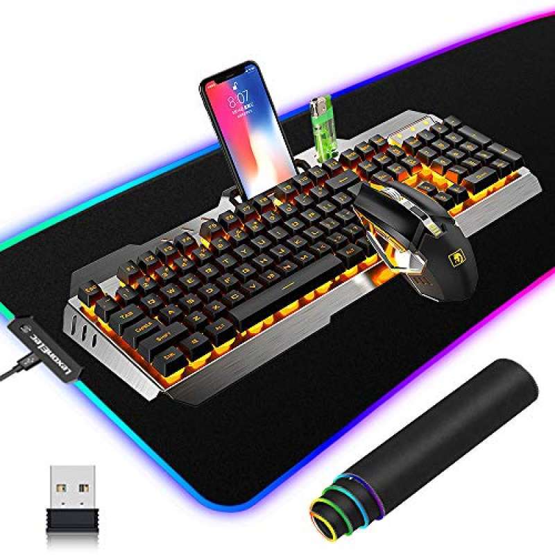 Jual Gaming Keyboard and Mouse,3 in 1 Orange LED Backlit Rechargeable ...