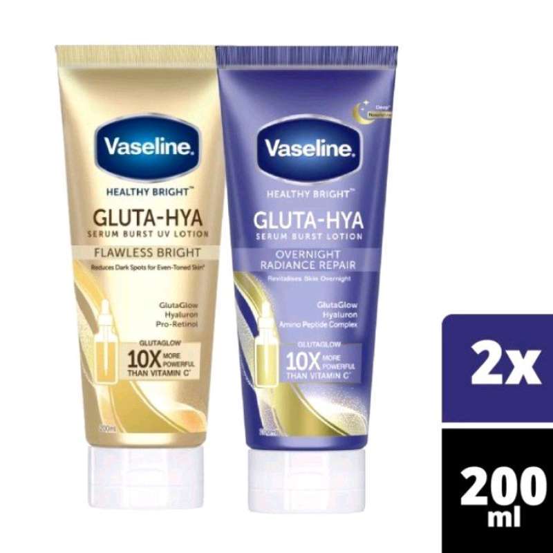 Jual VASELINE Gluta Hya Flawless Bright + Overnight Night 200ml - Isi 2 ...