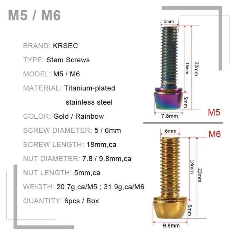 Jual BAUT STEM KRSEC TITANIUM SIZE M6 X 18MM ATAU 6MM TI BOLT CONICAL ...