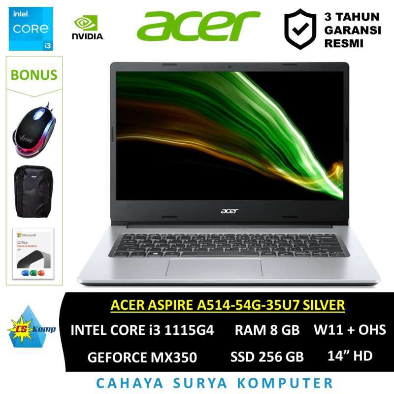 Jual ACER ASPIRE A514-54G-35U7 Silver Intel Core i3-1115G4 Nvdia Geforce MX350 RAM 8GB SSD 256GB ...