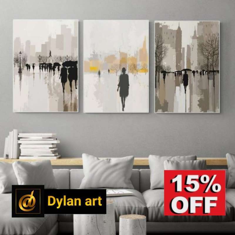 Jual lukisan abstrak modern 3 panel hiasan dinding dekorasi people ...