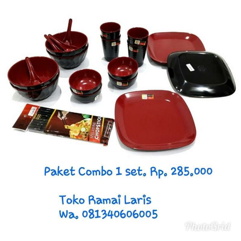 Jual Paket Combo Peralatan Makan 1 Set Merah Hitam Melamin Golden ...