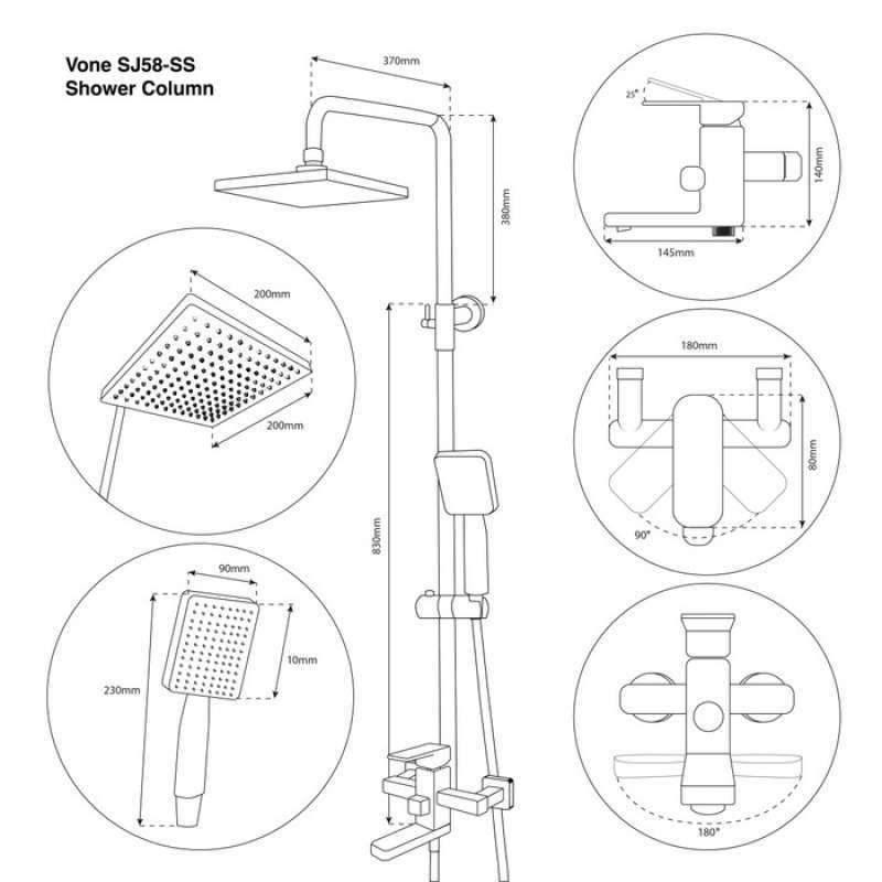 Promo Vone Sj-58ss Shower Tiang Column Panas Dingin Keran Mixer Set ...