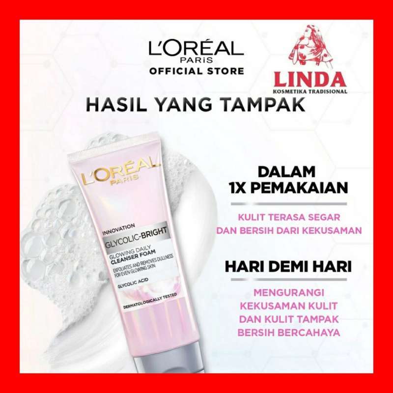 Jual Loreal Paris Glycolic Bright Cleanser Foam 100ml - 50ml Di Seller Linda Kosmetik Palembang ...