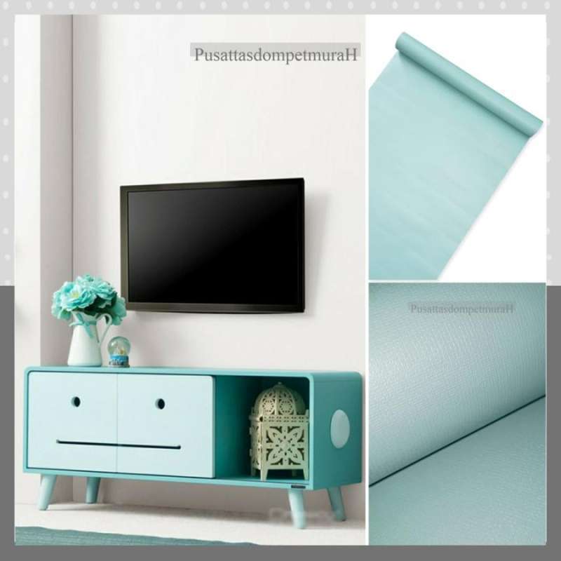 Promo Wallpaper Dinding Polos Biru Tosca Ukuran 1 Meter Stiker Pvc ...