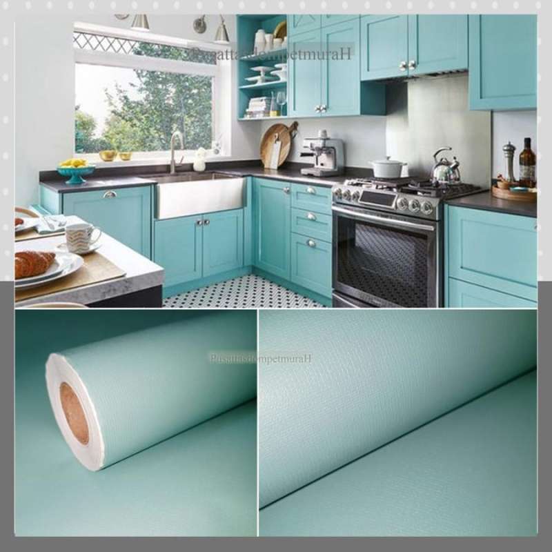 Promo Wallpaper Dinding Polos Biru Tosca Ukuran 1 Meter Stiker Pvc ...