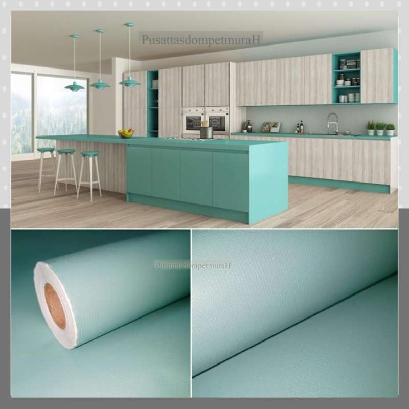 Promo Wallpaper Dinding Polos Biru Tosca Ukuran 1 Meter Stiker Pvc ...