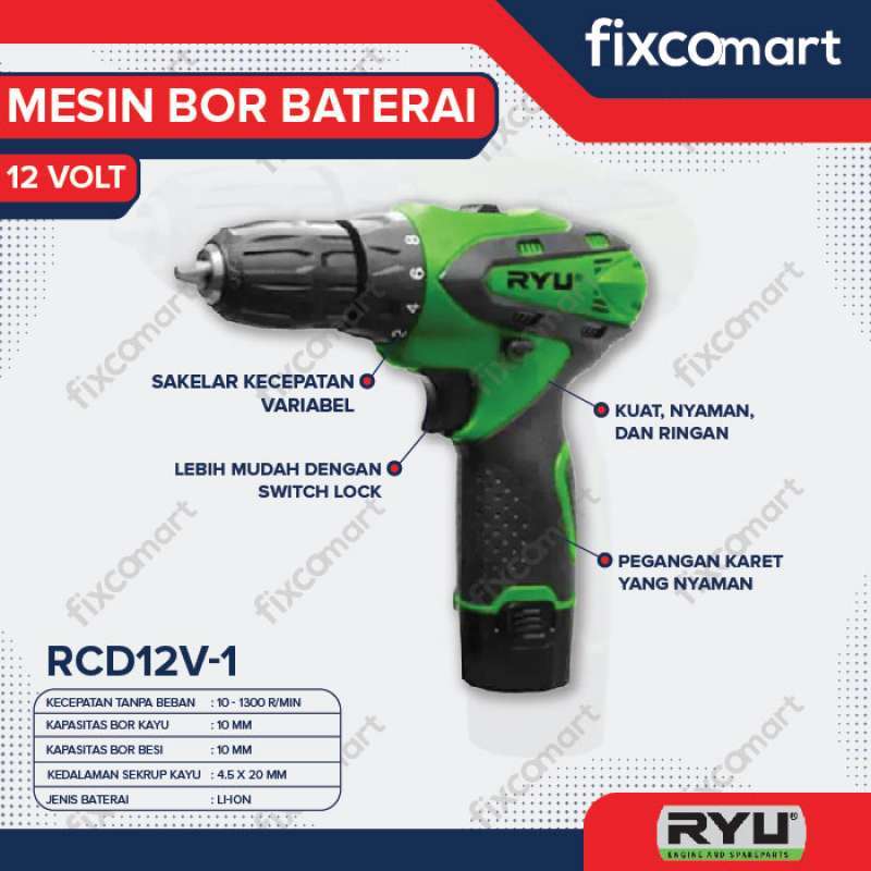 Promo Ryu Cordless Drill / Mesin Bor Baterai Rcd12v-1 / Rcd 12v-1 ...