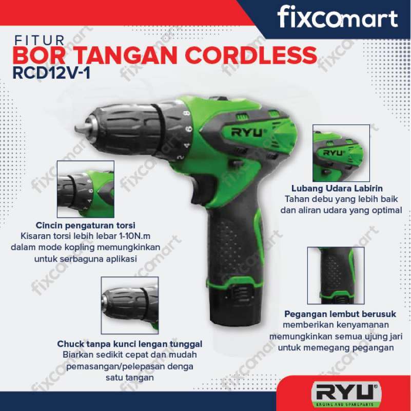 Promo Ryu Cordless Drill / Mesin Bor Baterai Rcd12v-1 / Rcd 12v-1 ...