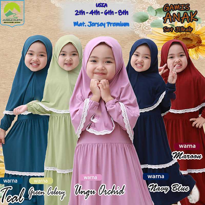 Jual Gamis Anak Rendan Jersey Premium Set Hijab Usia 2-9 Tahun ...