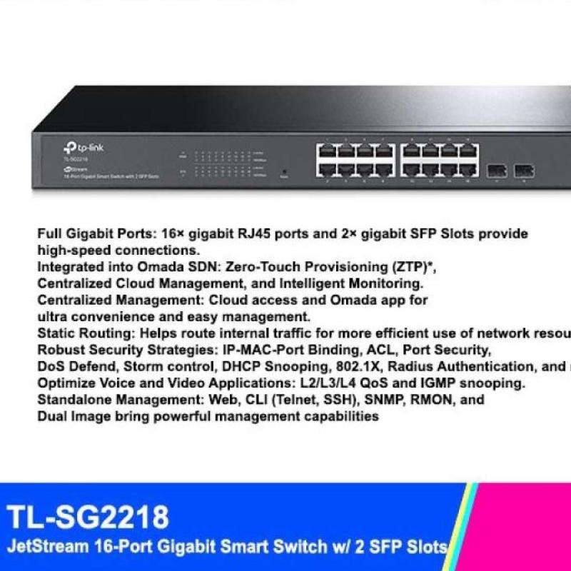 Jual Tl-sg2218 Jetstream 16-port Gigabit Smart Switch With 2 Sfp Di ...