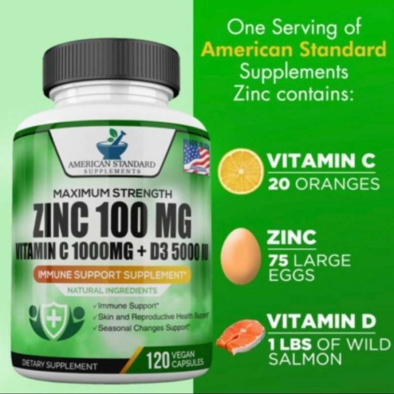 Jual Maximum Strength Zinc 100mg American D3 Vitamin C 1000mg Di Seller ...