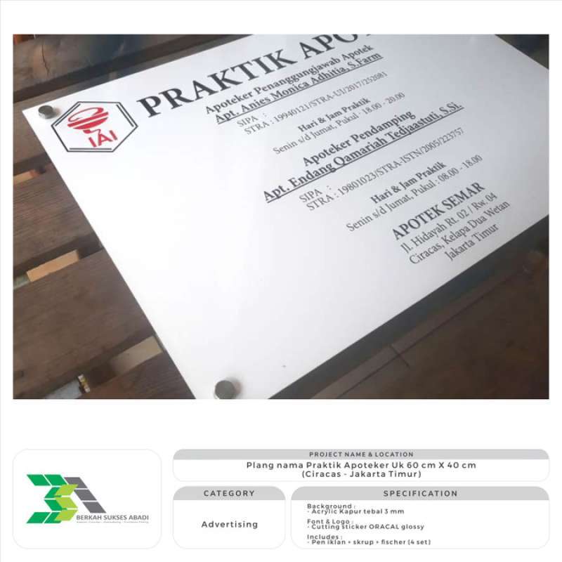 Promo Plang Praktik Apoteker Uk 60 Cm X 40 Cm Papan Nama Apotik ...