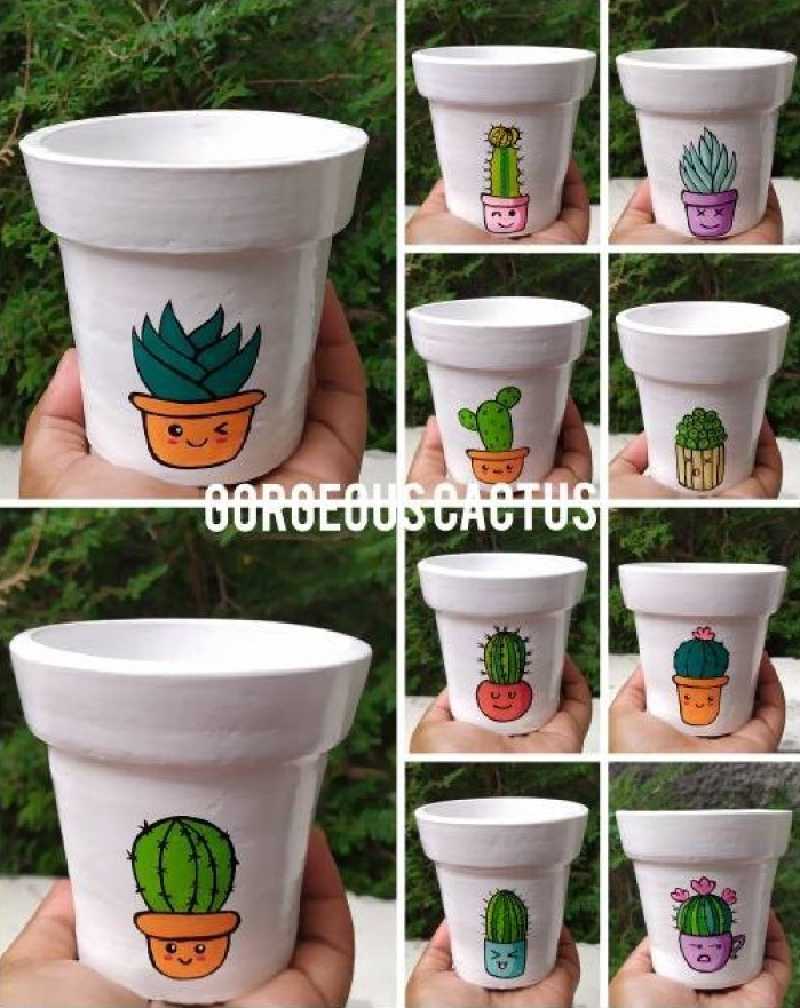 Jual Pot Lukis Claypot Kaktus Motif Kaktus Sukulen Pot Bunga Pot ...