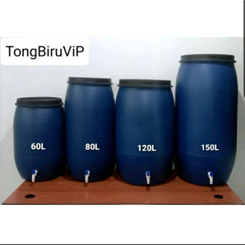 Promo 150L TONG AIR Biru + Kran. TEBAL KUAT 150L (termasuk Tutup& Seal ...