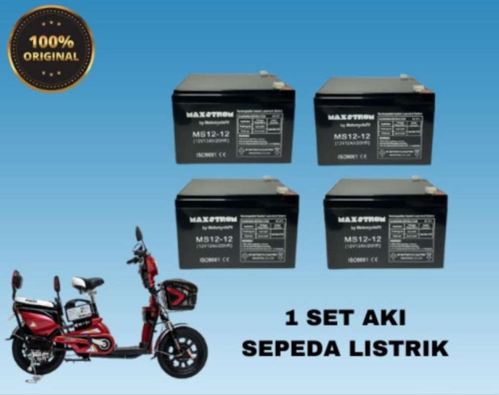 Promo Aki ACCU Sepeda Listrik 12V 12AH 4 Pcs 1 Set Maxtroom Diskon 23% ...
