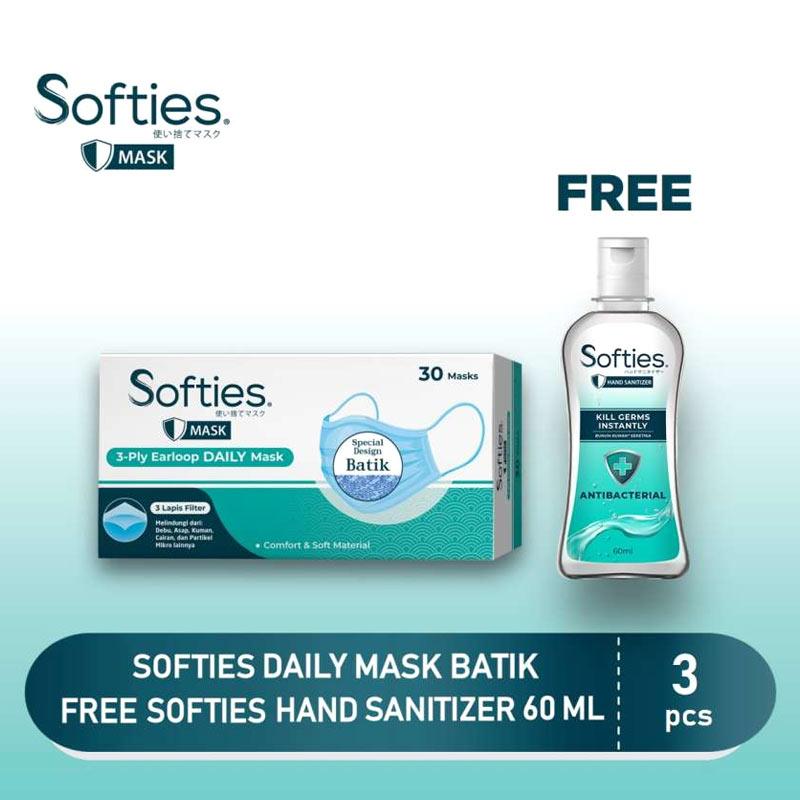 Jual Buy Softies Daily Mask Design Batik [30's] Free Hand Sanitizer [60 ...