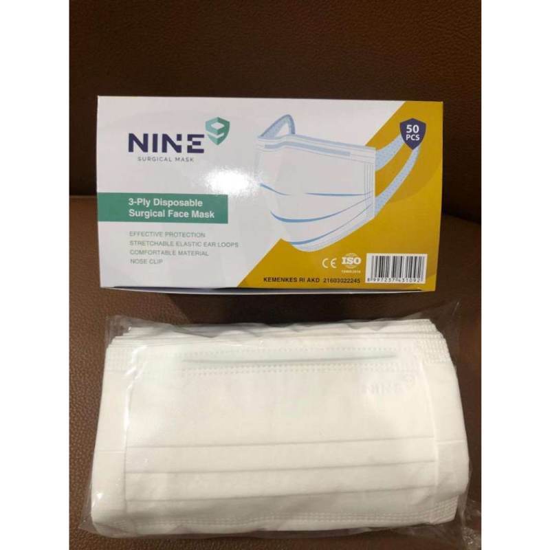 Jual Masker 3ply Surgical Mask NINE medis bedah 3 ply TALI LEBAR isi ...