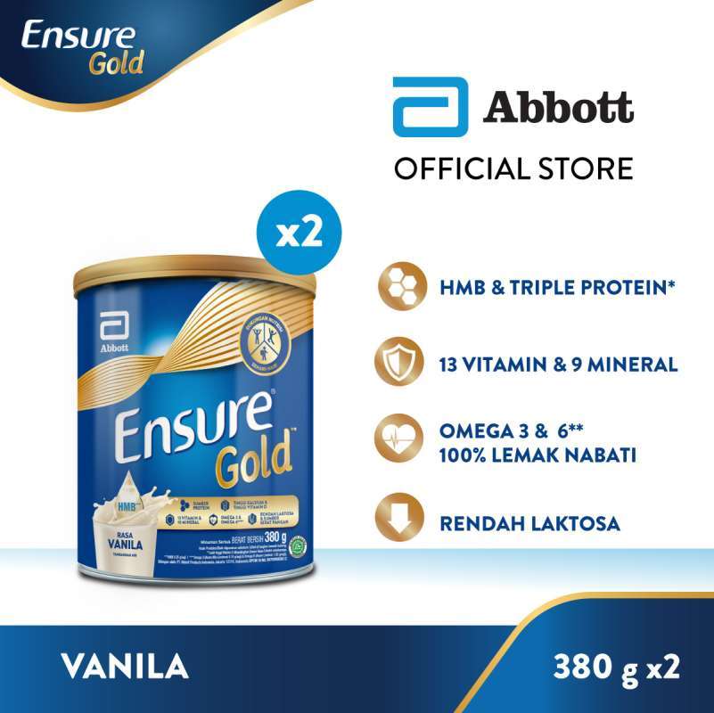 Jual Ensure Gold HMB Vanila 380 g Susu Nutrisi Dewasa Rendah Laktosa - Adult Nutrition Powder ...