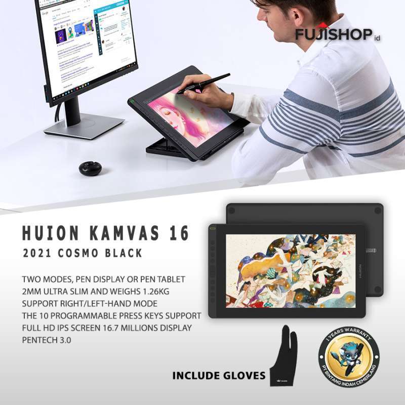 Jual FUJISHOPid Huion Kamvas 16 2021 Drawing Pen Tablet Garansi Resmi ...