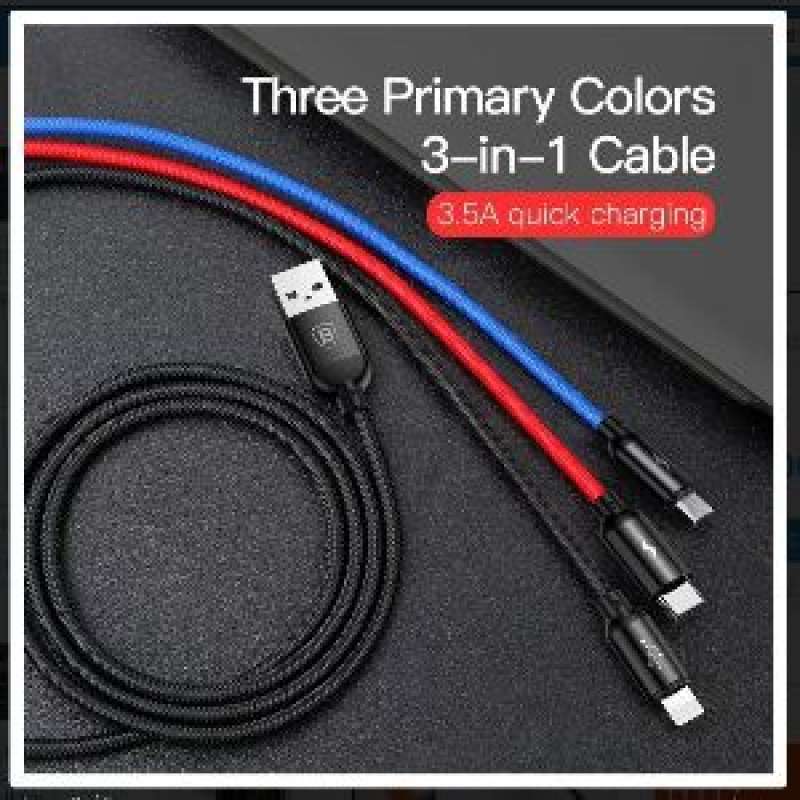 Promo Baseus Three Primary Colors 3in1 Cable Usb For Micro Lightning