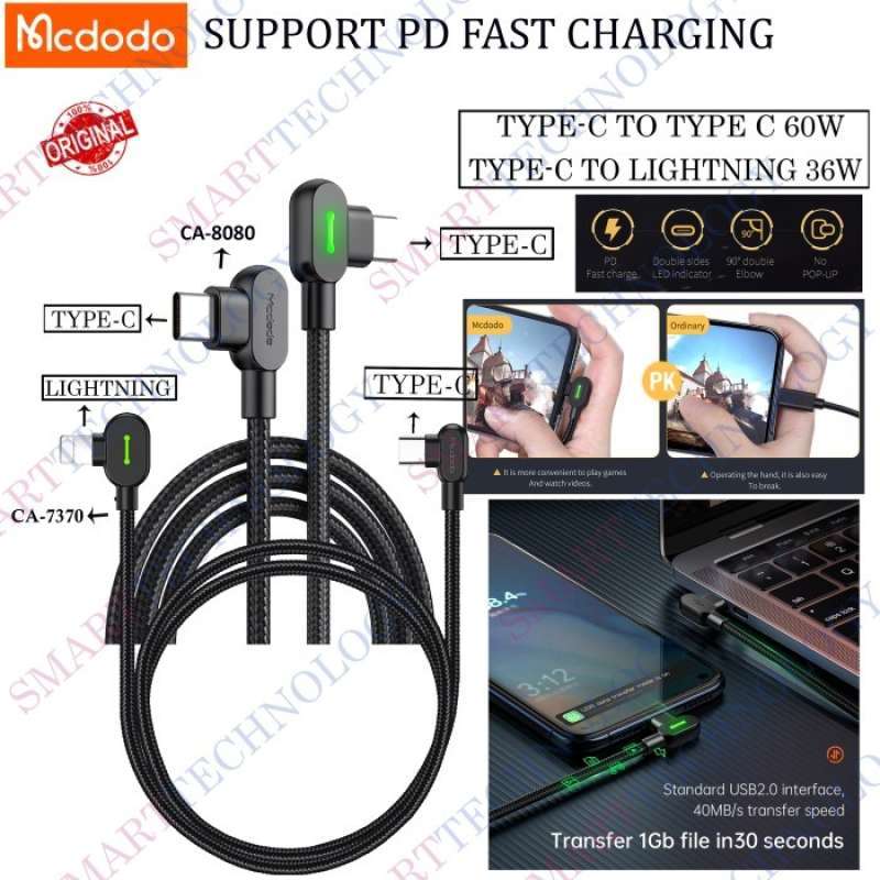 Jual CABLE MCDODO LED 90 PD TYPE C TO LIGHTNING FAST CHARGING 36W ORIGINAL - BLACK 1.2M Trendy ...