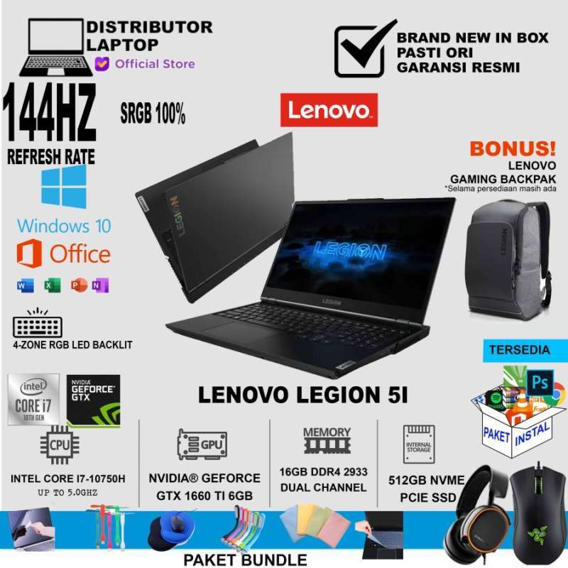 Jual Lenovo LEGION 5i 81Y600MTID I7 10750H GTX 1660Ti RAM 16GB 512GB 144Hz 100 SRGB Di Seller