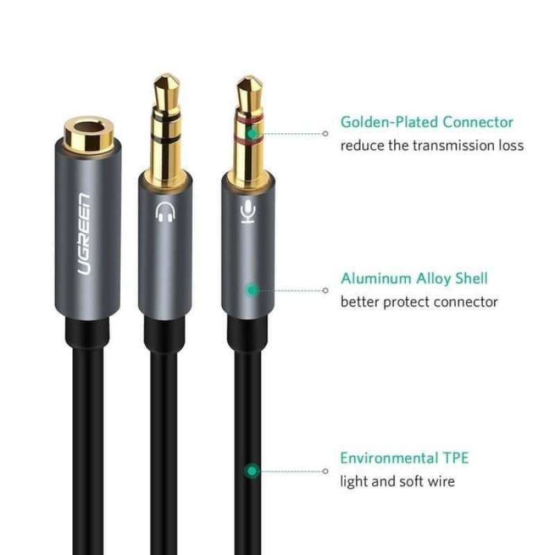 Promo UGREEN AUDIO SPLITTER JACK 3.55MM MICROPHONE AUDIO 2 MALE 1 ...