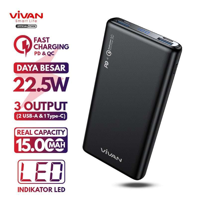 Jual Power Bank Vivan 15000mah Led Display Dual Input Dual Output Vpb ...