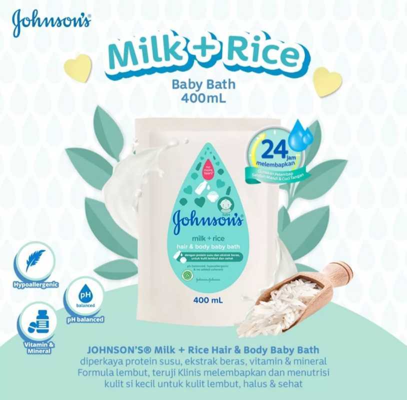 Promo JOHNSON MILK RICE HAIR AND BODY BABY BATH 400 ML REFILL Diskon 20 ...