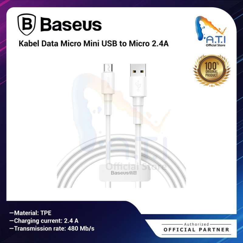 Jual BASEUS Kabel Data Micro Mini White Cable USB FOR MICRO 2.4A 1M - Putih di Seller ATI Store ...