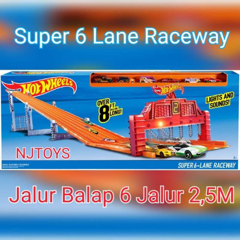 Jual Hot Wheels Track Super 6 Lane Raceway Trek Mobil Balap 6 Jalur Di ...
