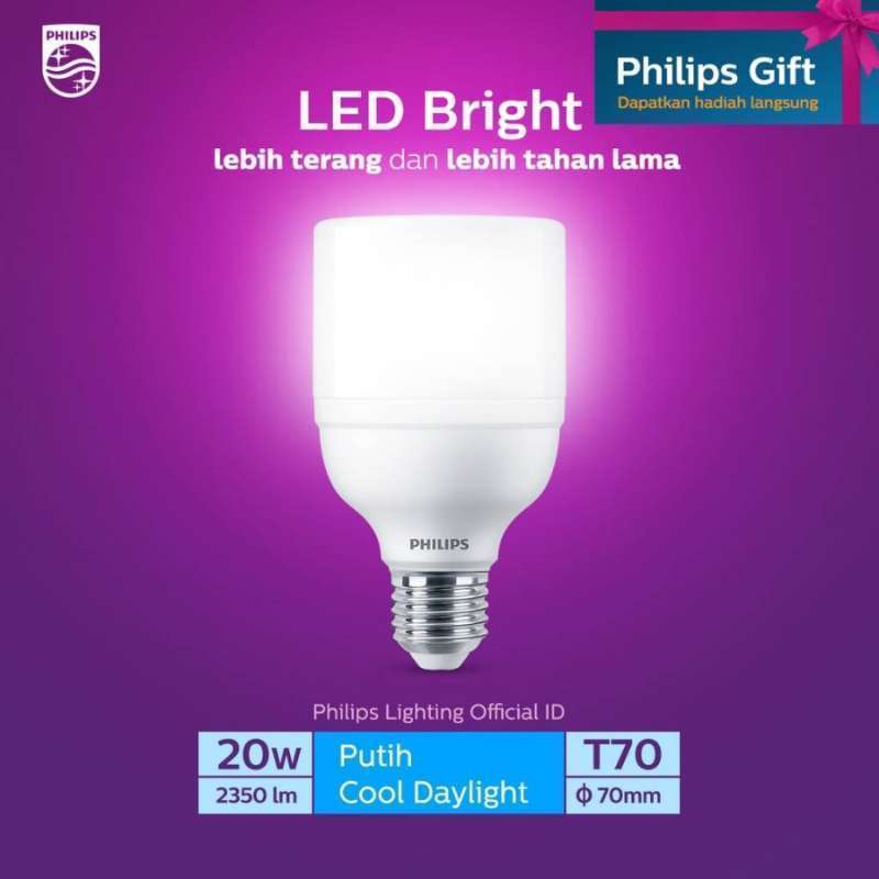 Jual PHILIPS LED Bright 20 watt Bohlam Lampu - Cool Daylight/ Putih [20W/ E27/ 6500K] - -- di ...