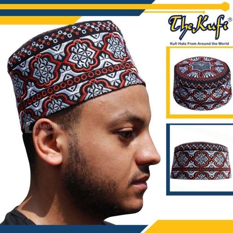 Promo Peci Hitam Omani Motif Merah 2 The Kufi Size S Ornamen Peci ...