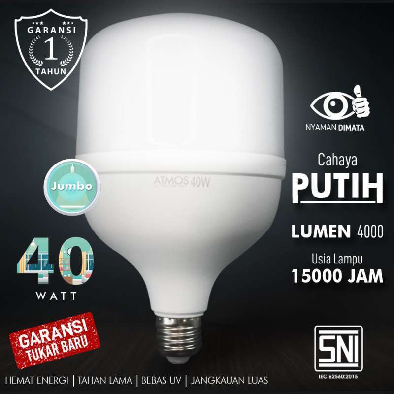 Promo ATMOS LED Bohlam SUPER JUMBO 40 WATT Platinum Capsule Frosted ...