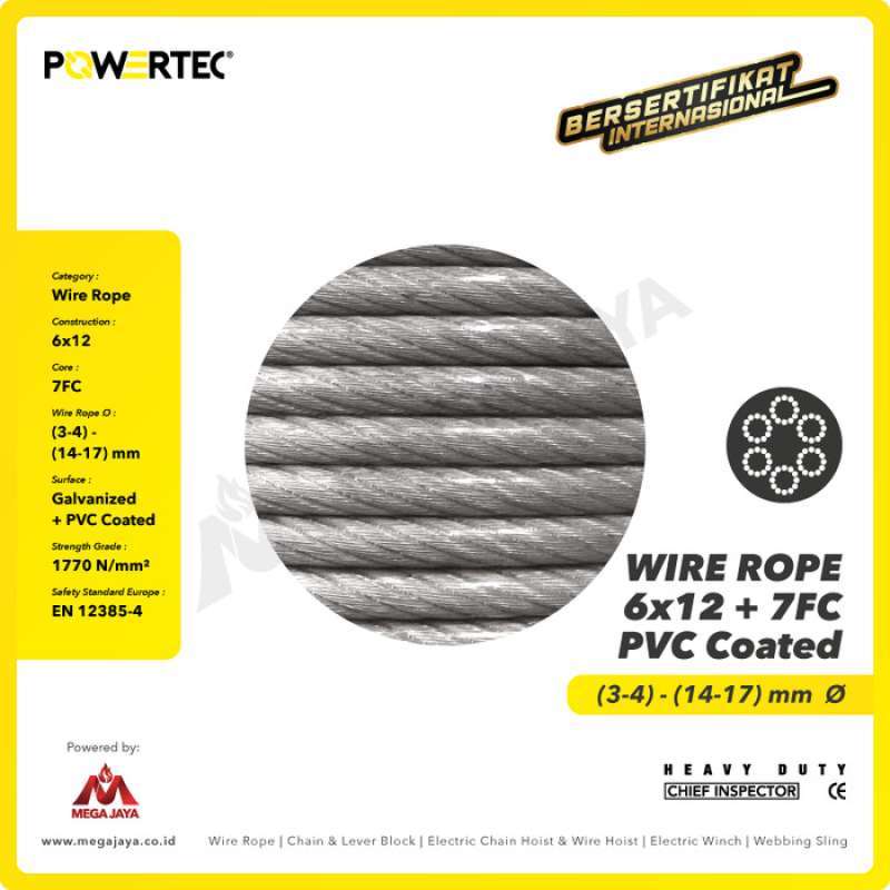 Jual Wire Rope - Kawat Seling Baja 6x12 7fc Pvc 4-6mm Powertec - 1 Meter Di Seller Megajaya.co ...