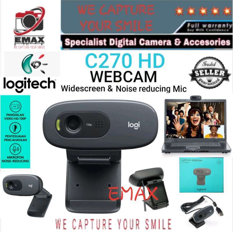 Jual Logitech C270 Hd Webcam 720p Widescreen Noise Reducing Mic Usb ...