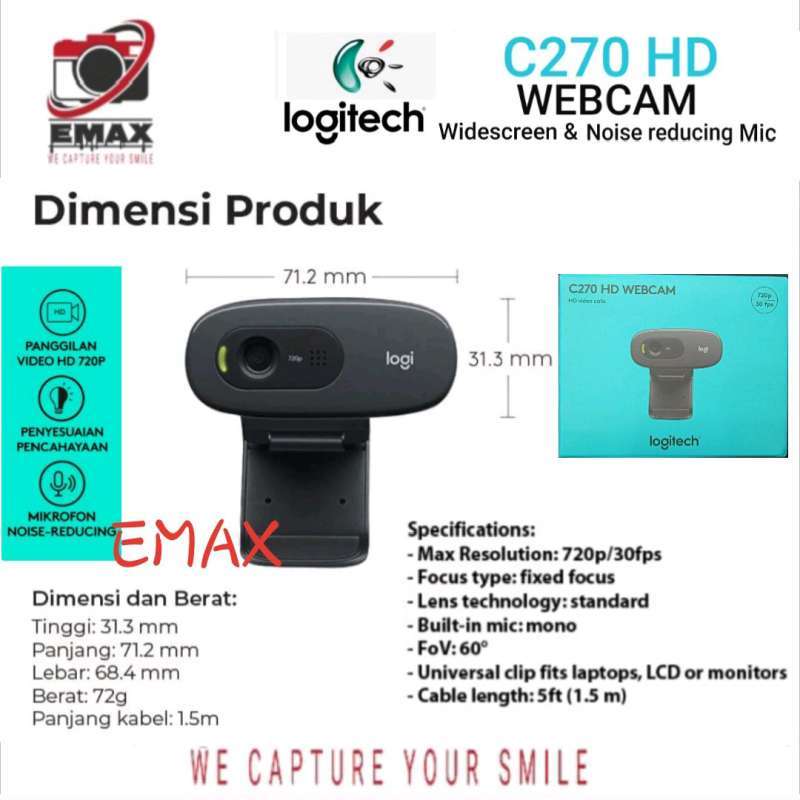 Jual Logitech C270 Hd Webcam 720p Widescreen Noise Reducing Mic Usb ...