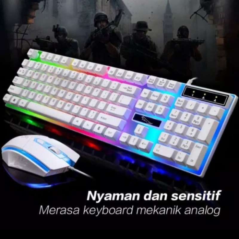 Jual Keyboard + Mouse Gaming Putih RGB Lampu Gamer Laptop PC Backlight ...