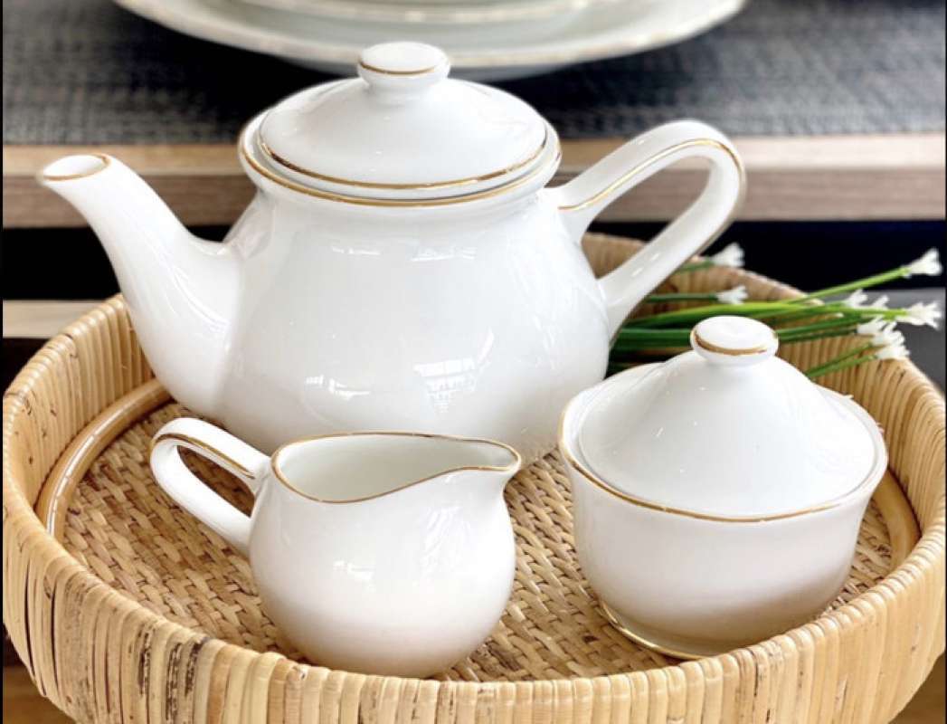 Jual Tea Set Teapot Jessica White Gold Ceramic St Saint James keramik ...